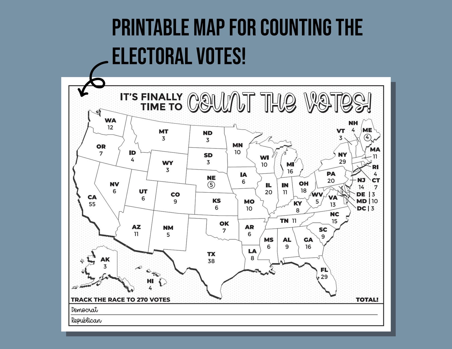 Electoral Map for Election Results Printable Coloring Page - Etsy