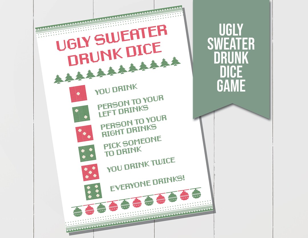 Christmas Drunk Dice Game, Ugly Christmas Sweater Party Game, Office ...