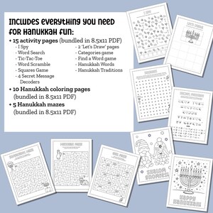 Hanukkah Printable Activity Bundle With Coloring Pages, Word Search ...
