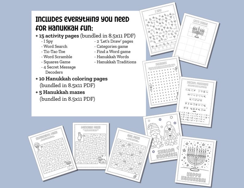 Hanukkah Printable Activity Bundle With Coloring Pages, Word Search ...