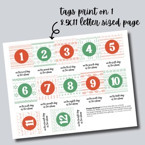 Twelve Days of Christmas Gift Tags, Printable Christmas Tags, Printable ...