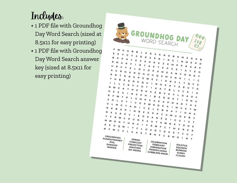 Groundhog Day Word Search, Printable Groundhog Day Games, Groundhog Day ...
