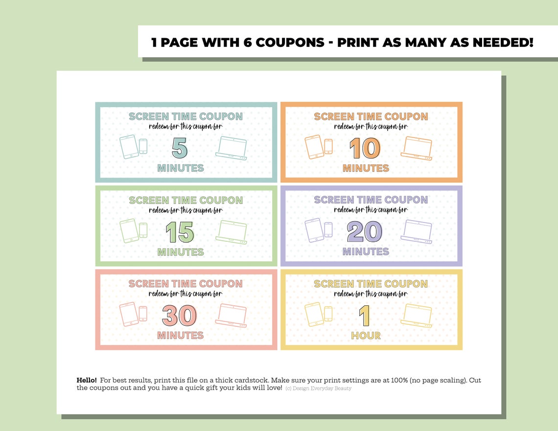 Screen Time Coupons for Kids Printable Screen Time Tickets - Etsy