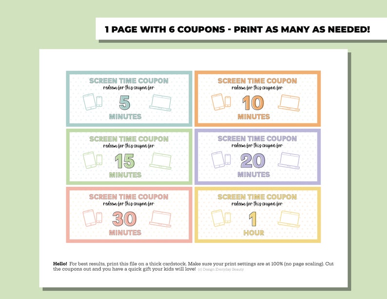 Screen Time Coupons for Kids Printable Screen Time Tickets - Etsy