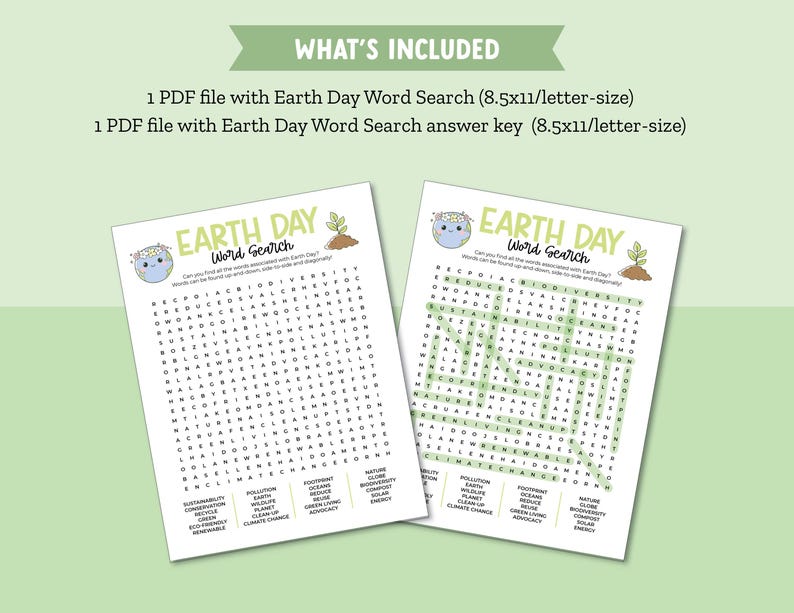 Earth Day Word Search Puzzle, Eco-friendly Classroom Activity (digital ...