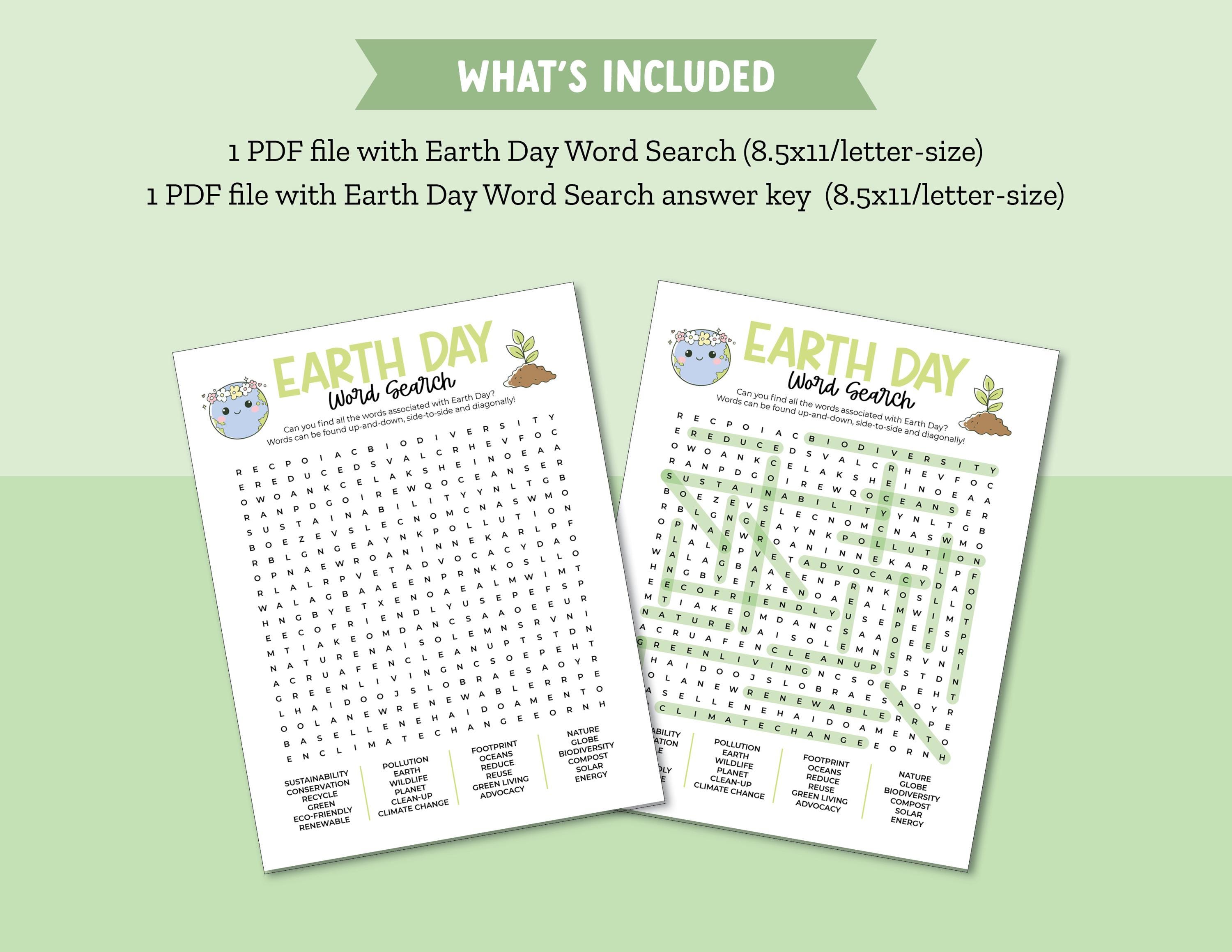 Earth Day Word Search Puzzle, Eco-friendly Classroom Activity (digital ...