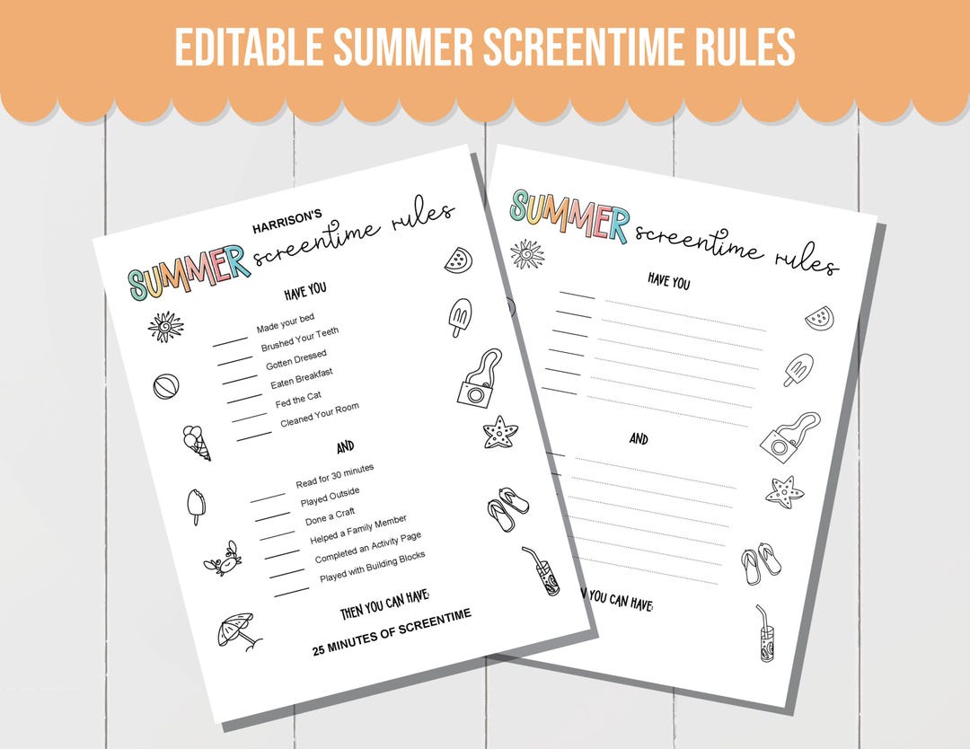 EDITABLE Summer Screentime Checklist for Kids, Ideas to Keep Kids off ...
