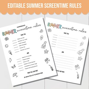 EDITABLE Summer Screentime Checklist for Kids, Ideas to Keep Kids off ...