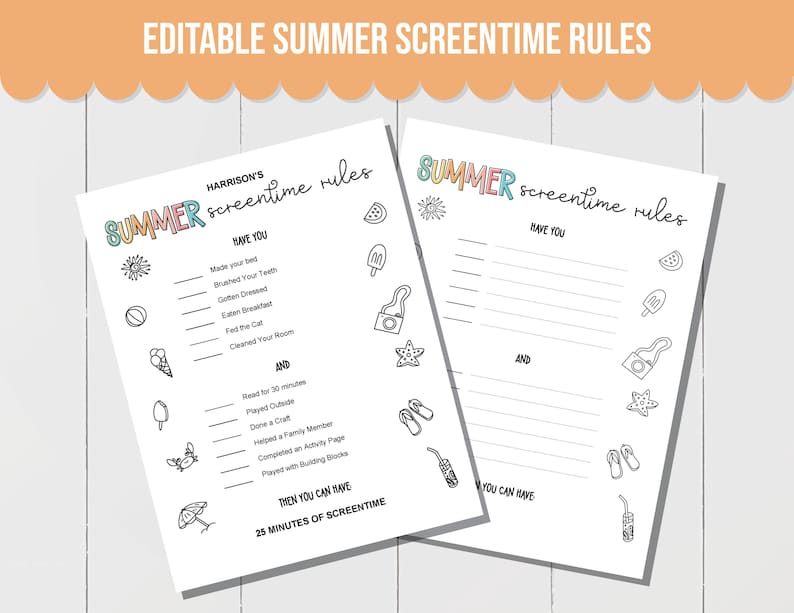 EDITABLE Summer Screentime Checklist for Kids, Ideas to Keep Kids off ...