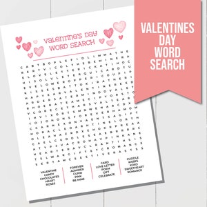 Valentine's Day Word Search, Printable Valentine Games, Valentine Word ...