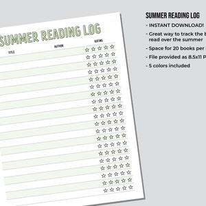 Summer Reading Challenge Printable, Summer Reading Log for Kids, Summer ...