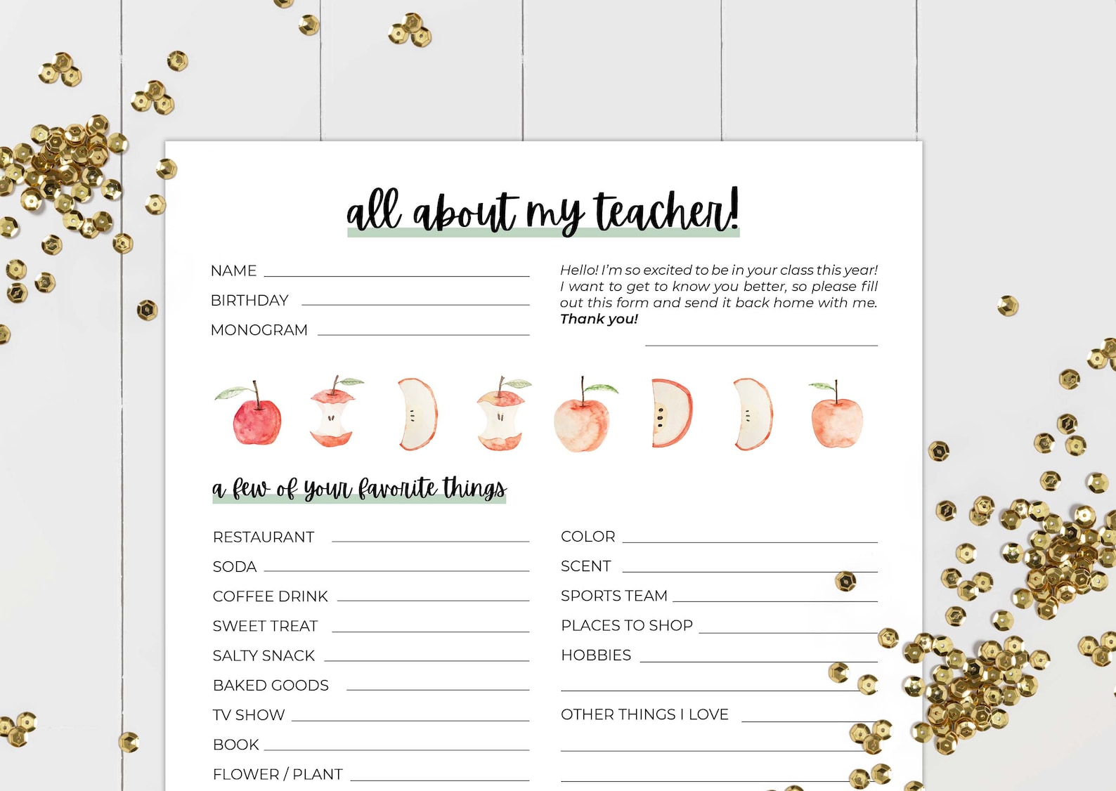 All About the Teacher Printable With Classroom Wishlist - Etsy