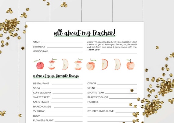 All About the Teacher Printable With Classroom Wishlist - Etsy