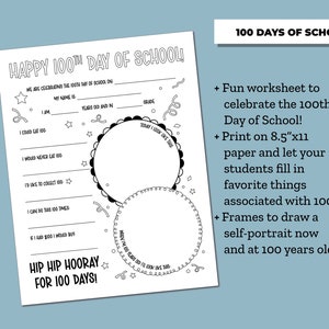 100th Day of School Worksheet Activity, 100 Days of School Activity ...