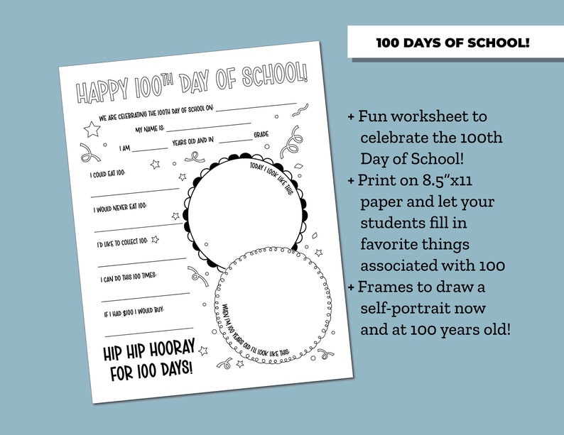 100th Day of School Worksheet Activity, 100 Days of School Activity ...