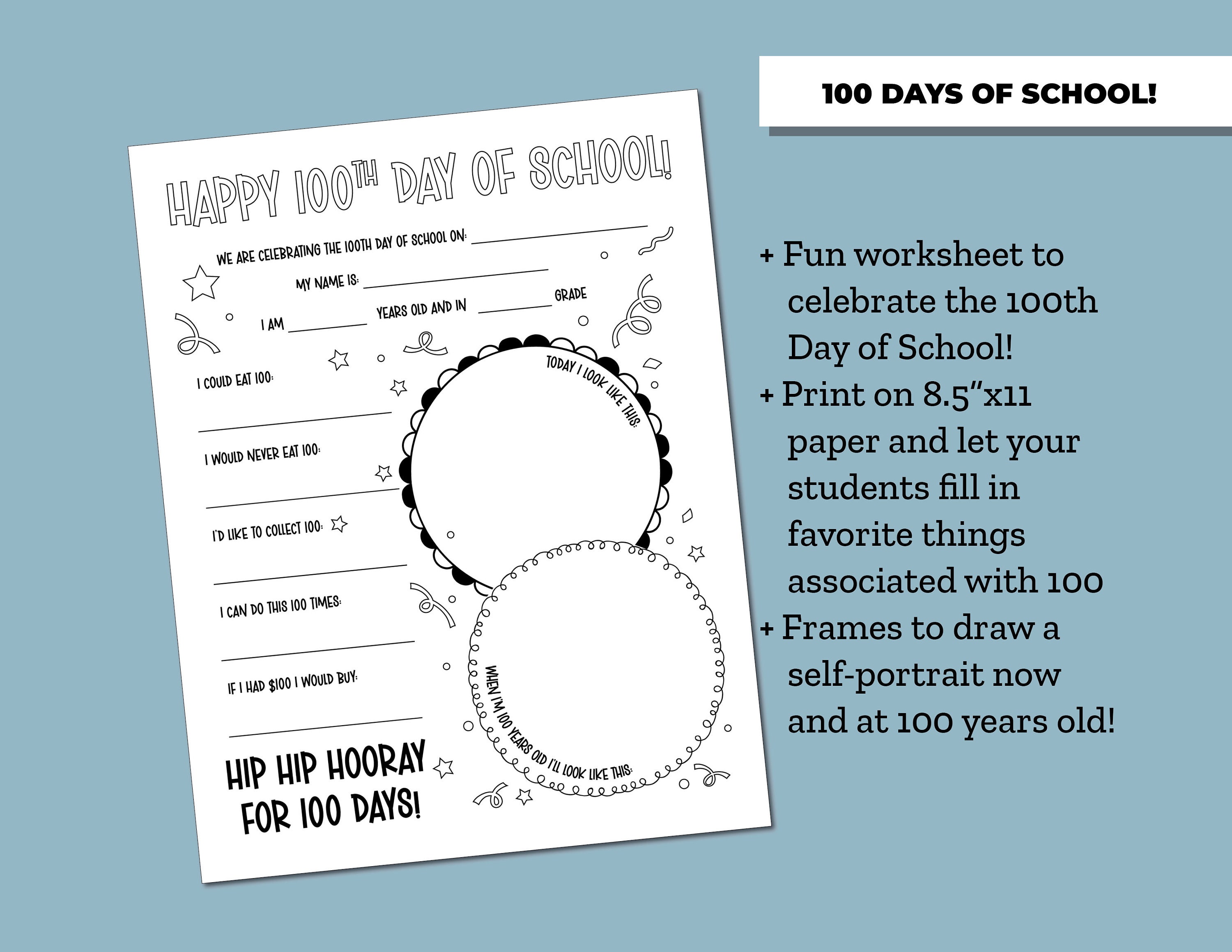100th Day of School Worksheet Activity, 100 Days of School Activity ...