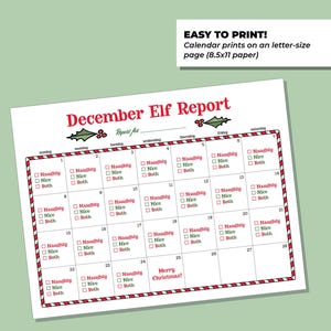 Elf Report Calendar Printable, December Elf Calendar, Elf on Strike ...