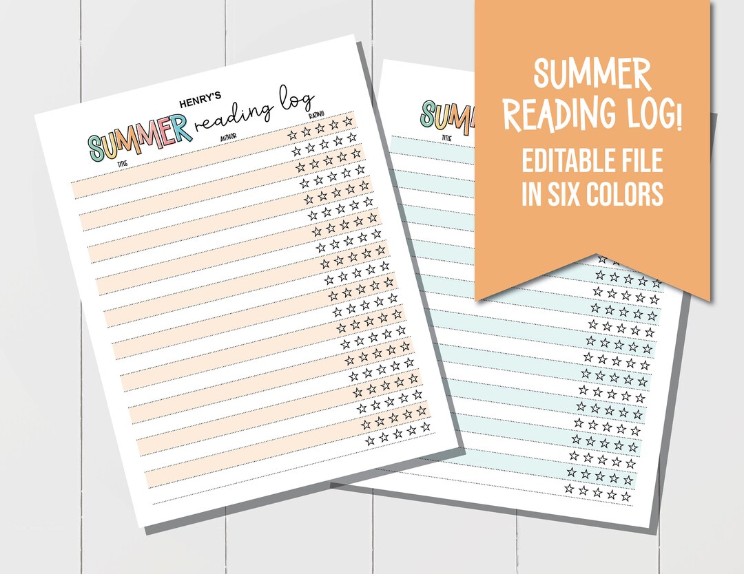 EDITABLE Summer Reading Log for Kids, Summer Reading Printables, Summer ...