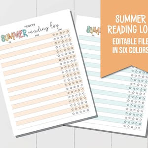 EDITABLE Summer Reading Log for Kids, Summer Reading Printables, Summer ...