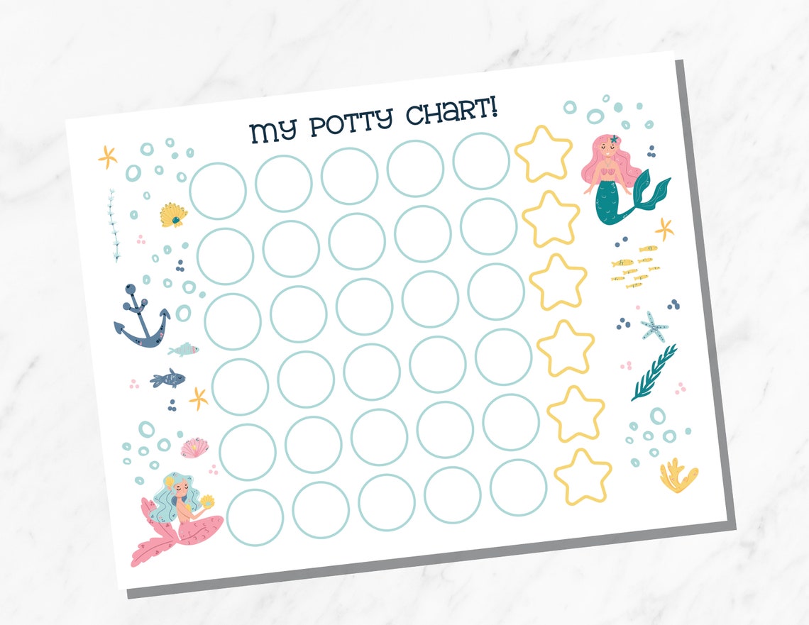 Potty Training Chart With Mermaid Design, Cute Sticker Chart for Kids ...
