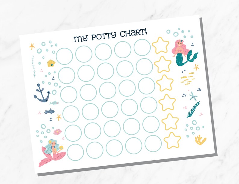 Potty Training Chart With Mermaid Design Cute Sticker Chart - Etsy