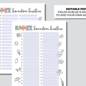 EDITABLE Summer Boredom Busters for Kids, I'm Bored Checklist Printable ...