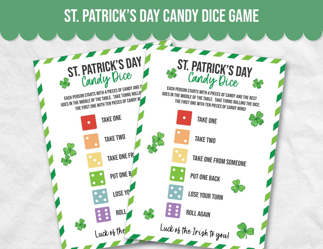 St Patricks Day Candy Dice Game, Fun St Paddys Day Game for Kids, Kids ...