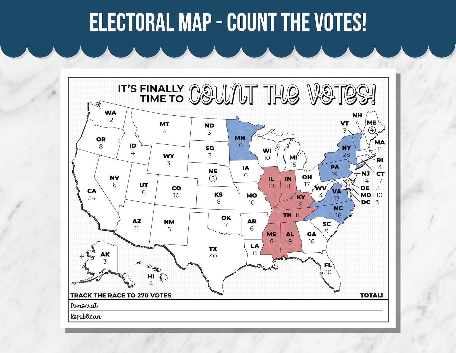 Electoral Map for Election Results Printable Coloring Page - Etsy