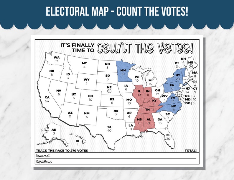 Electoral Map for Election Results Printable Coloring Page - Etsy