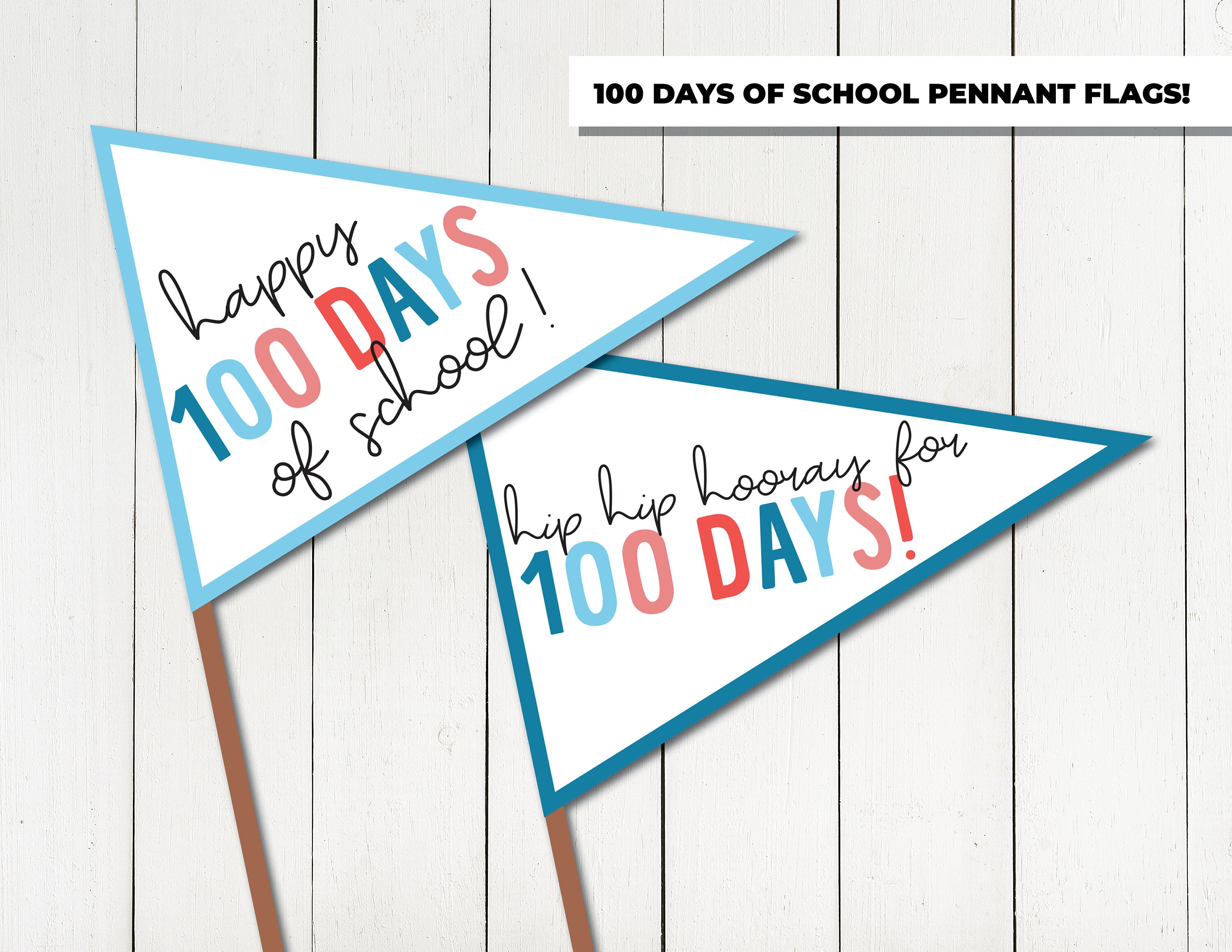 100th Day of School Printable Pennant Flags for Classroom - Etsy