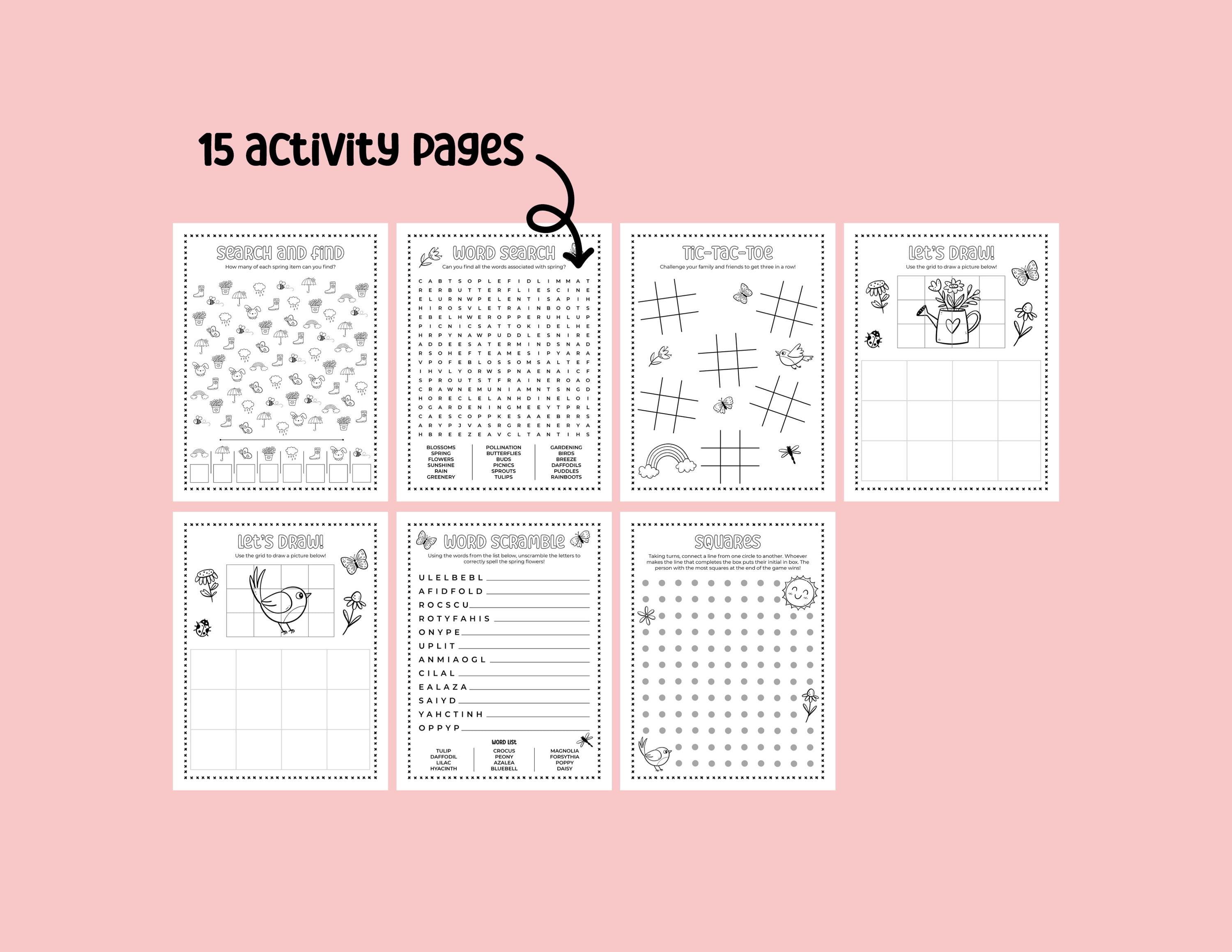 Spring Printable Activity Bundle With Coloring Pages, Word Search, Word ...