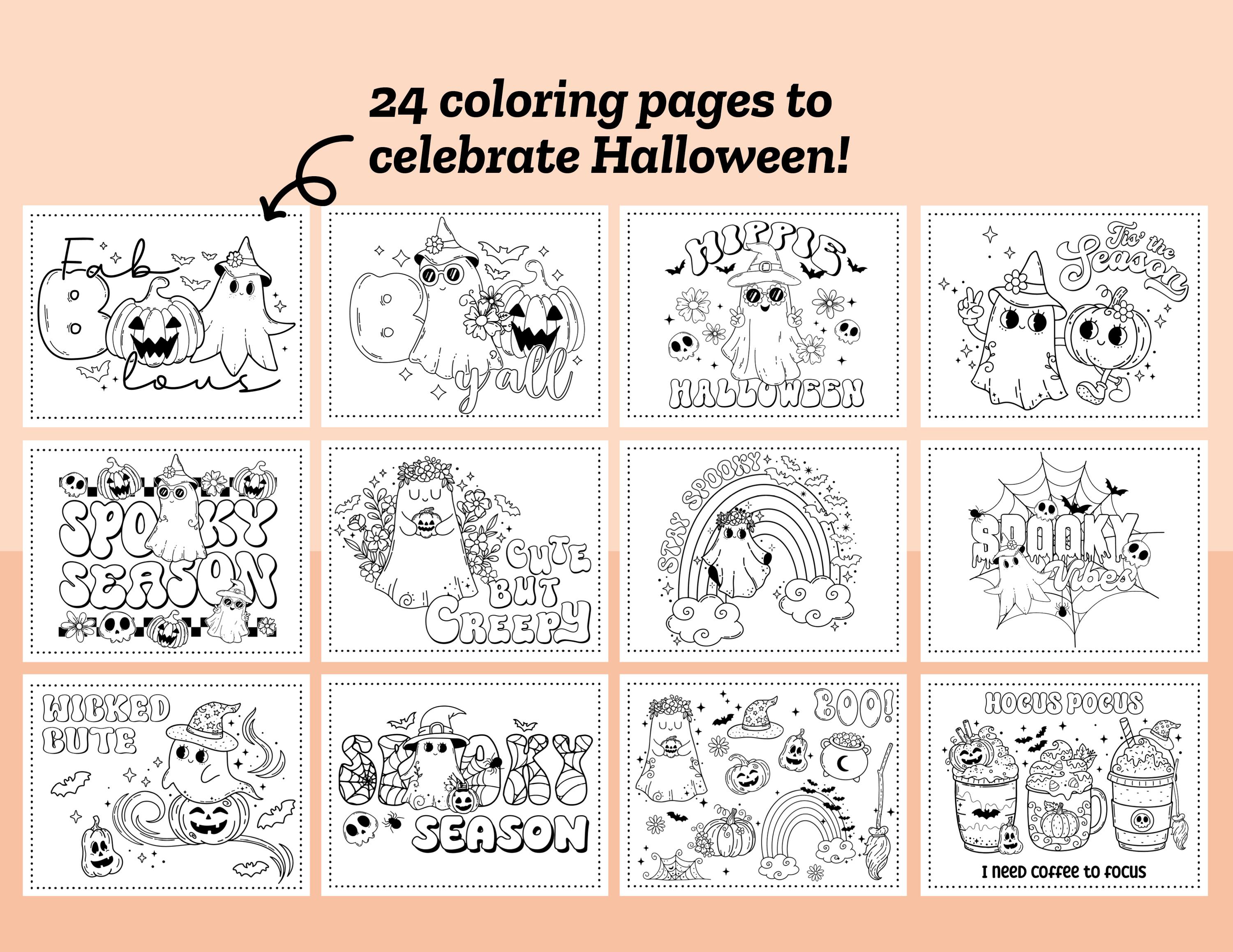 Retro Halloween Coloring Pages for Kids - 24 Groovy and Spooky Coloring ...