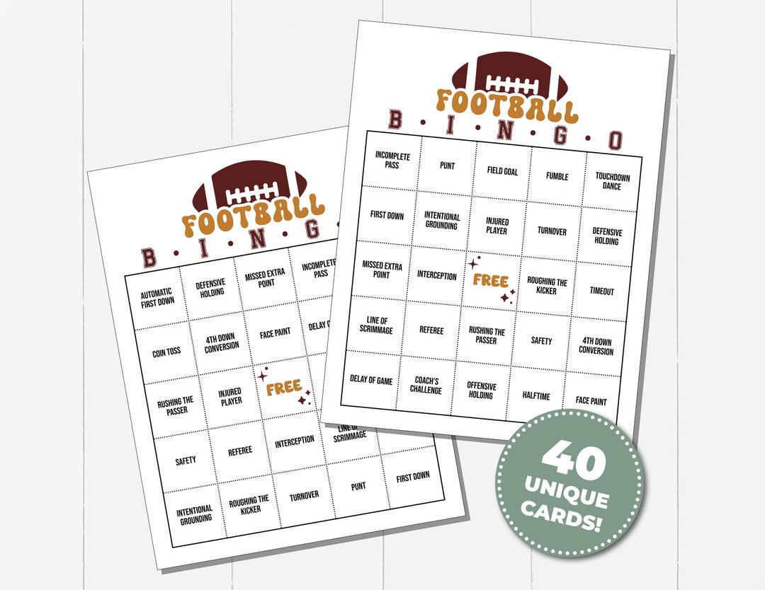 Football Bingo Game With 40 Unique Football Bingo Cards Printable ...