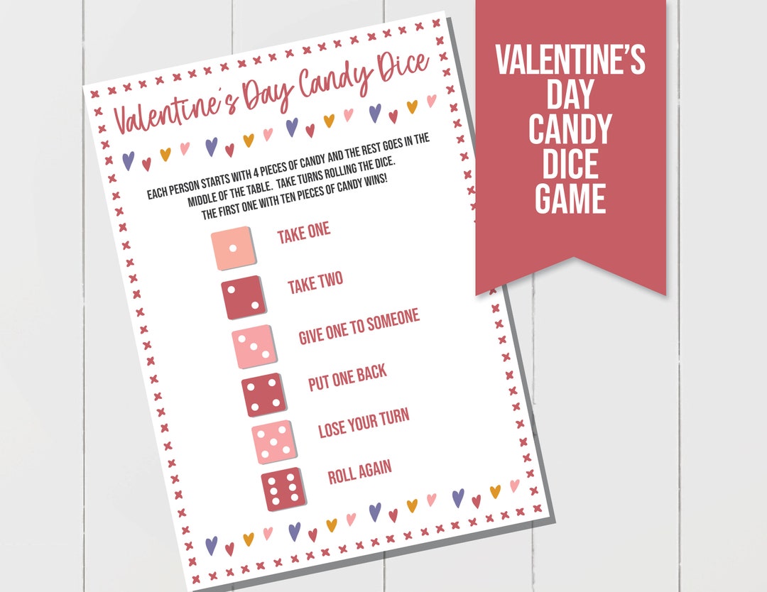 Valentines Day Candy Dice Game, Fun Valentines Game for Kids, Kids ...