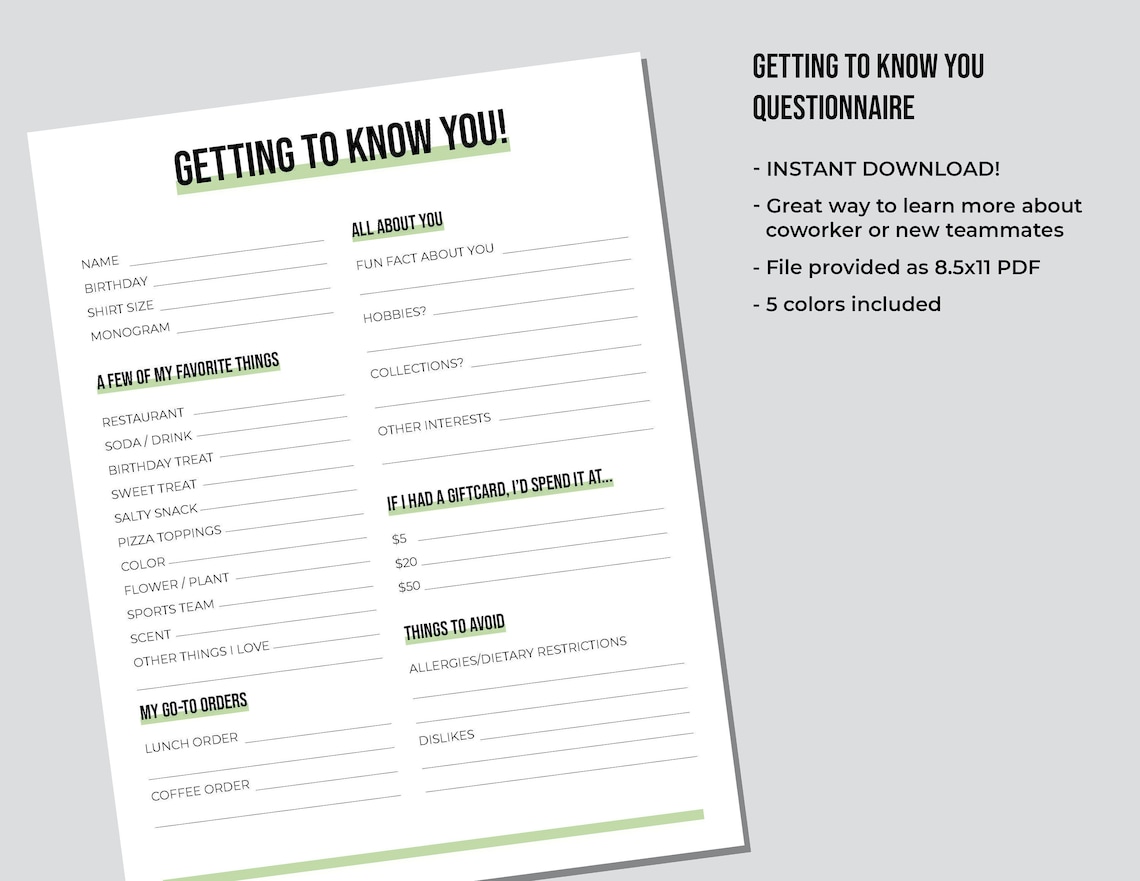 Employee Questionnaire All About Me for New Team Members - Etsy