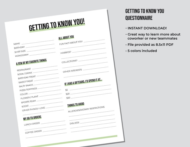 Employee Questionnaire All About Me for New Team Members - Etsy
