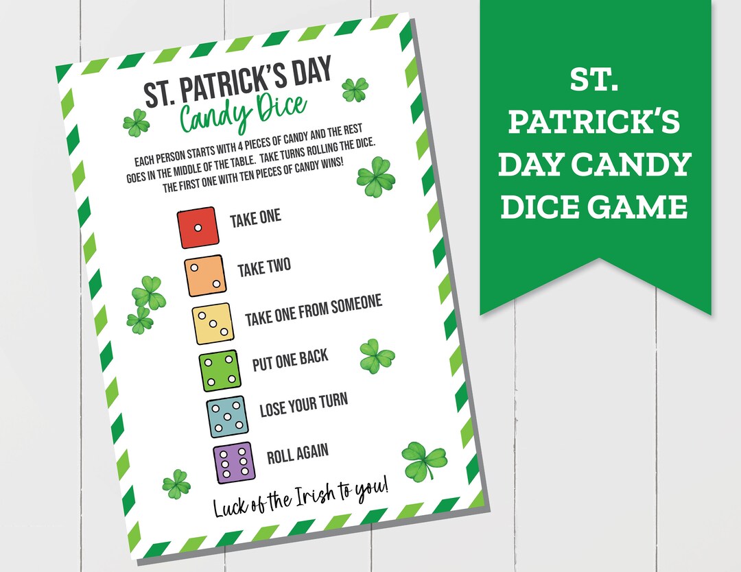 St Patricks Day Candy Dice Game, Fun St Paddys Day Game for Kids, Kids ...