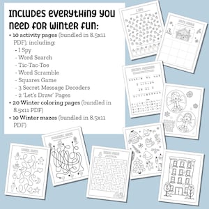 Winter Printable Activity Bundle Including Coloring Pages, Word Search ...