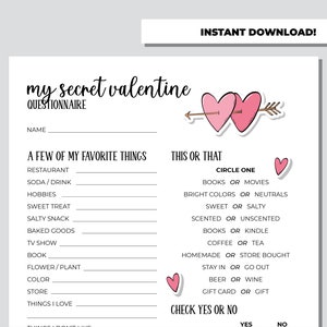 My Secret Valentine Gift Exchange Questionnaire, Gift Exchange Survey ...