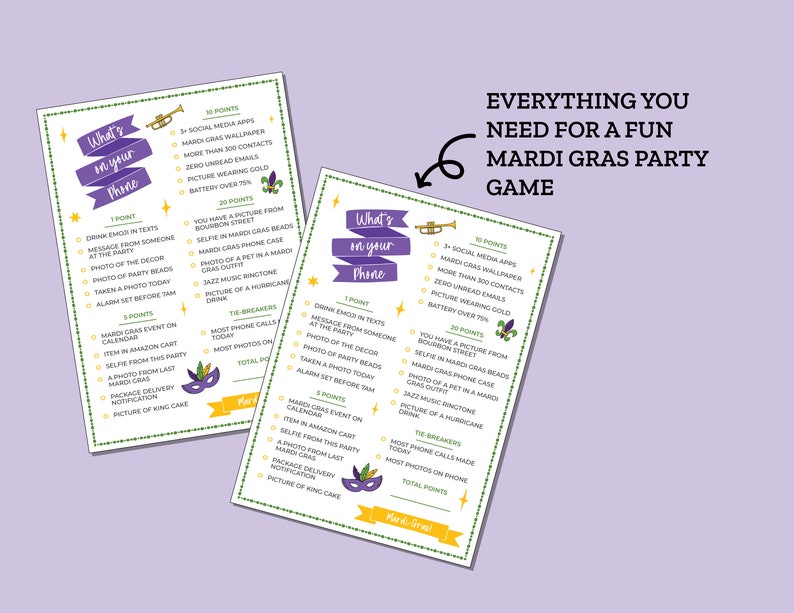 Mardi Gras Whats on Your Phone Party Game Fun Mardi Gras Game - Etsy