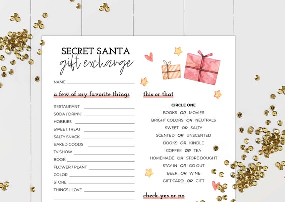 Secret Santa Gift Exchange Questionnaire