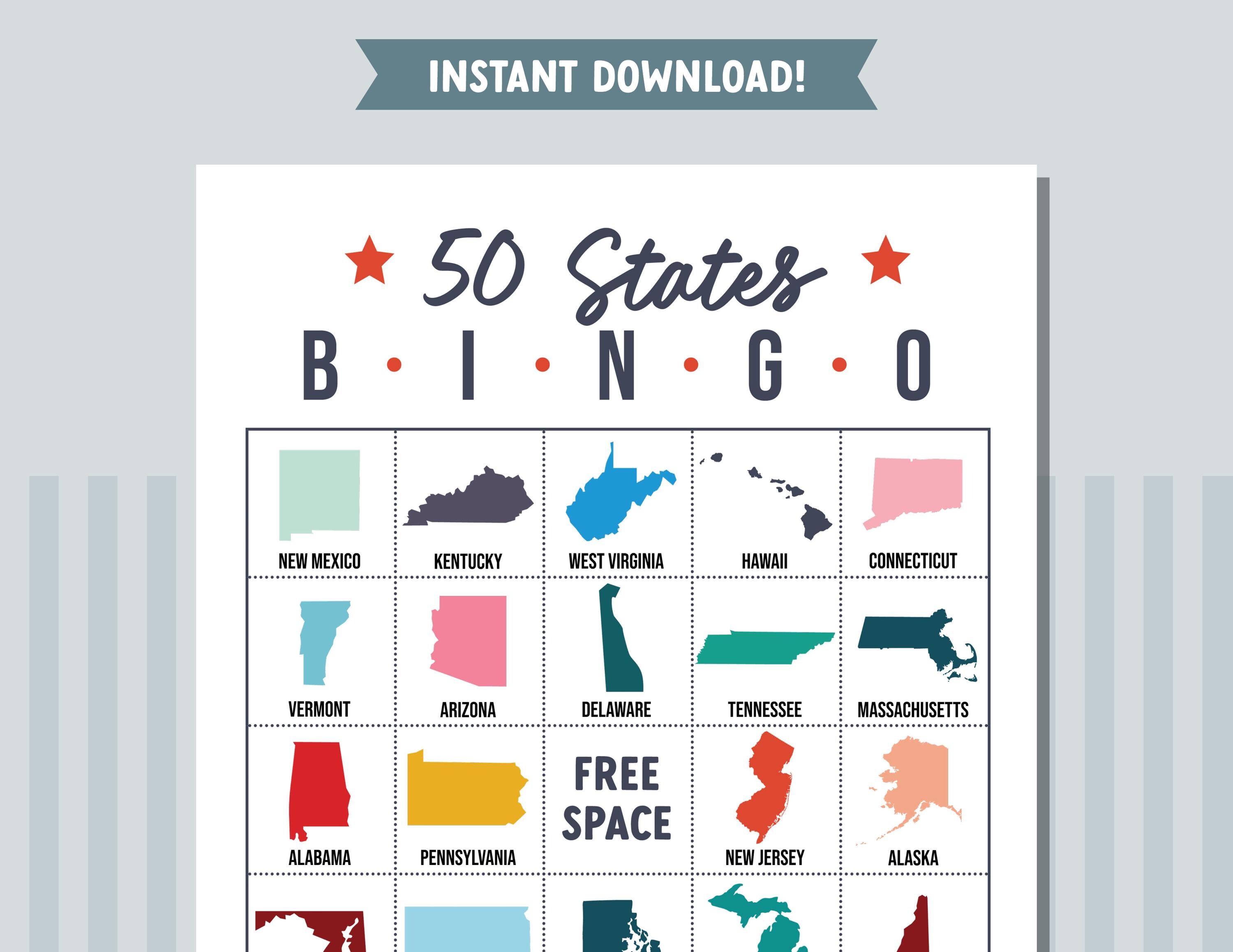 50 States Bingo Game With 50 Unique Bingo Cards, Fun Geography Bingo ...