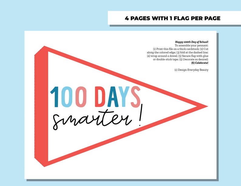 100th Day of School Printable Pennant Flags for Classroom Celebration ...