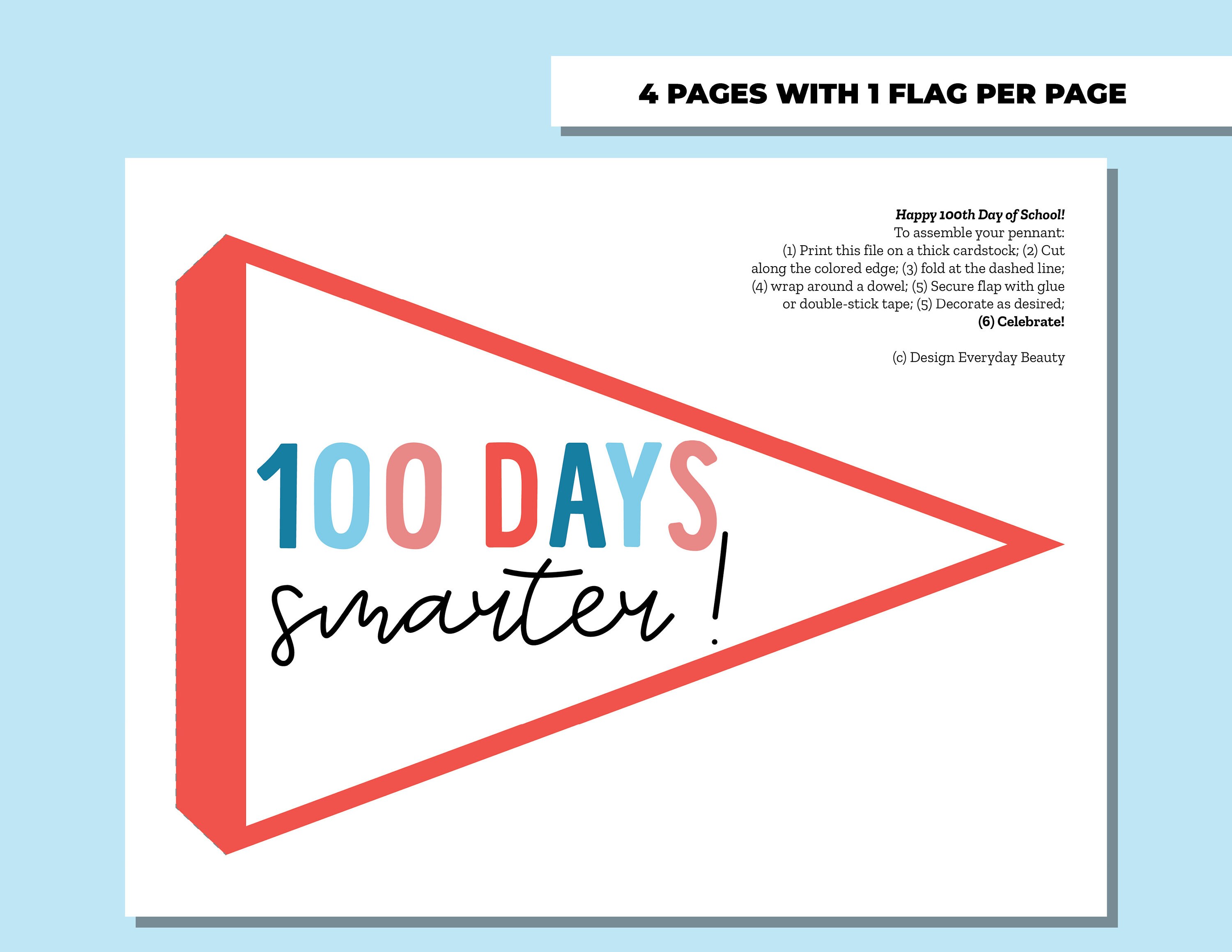 100th Day of School Printable Pennant Flags for Classroom Celebration ...