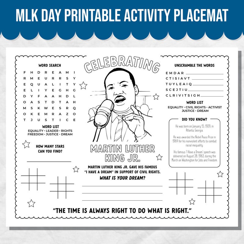 Mlk Activity Placemat - Etsy