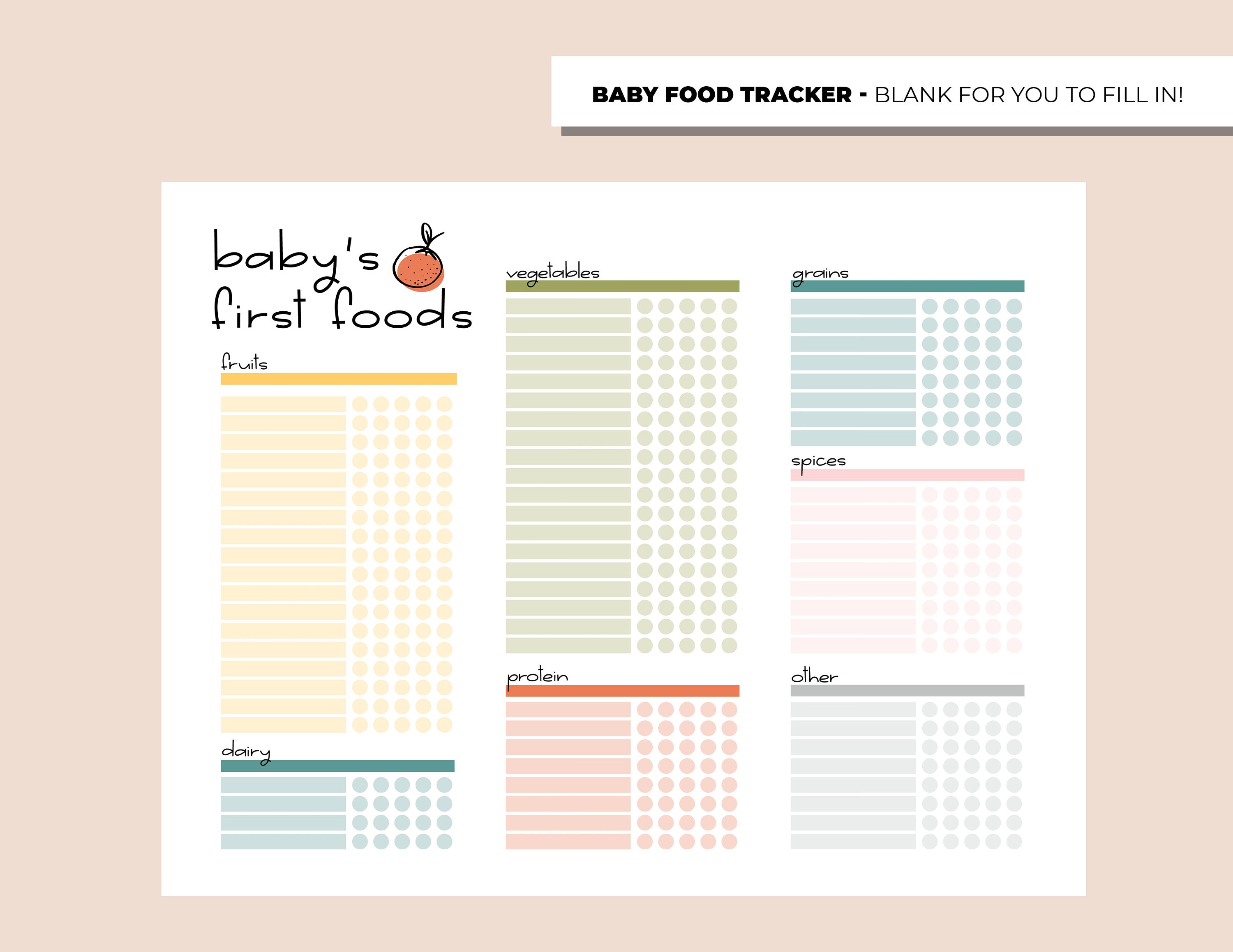 Baby Food Log Bundle! Perfect for Baby’s First Foods Checklist, Baby ...