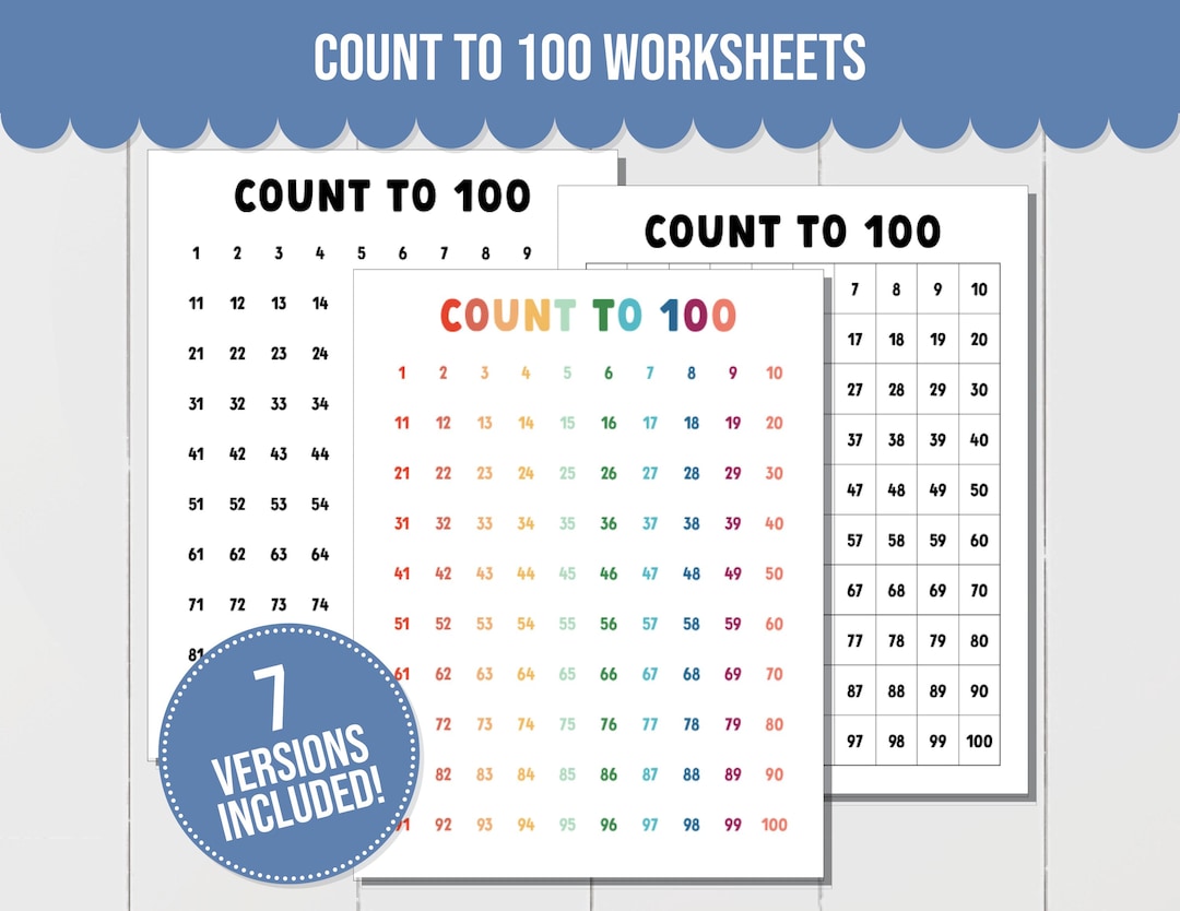 Count to 100 Math Worksheets, Learn to Count Number Chart Worksheets ...