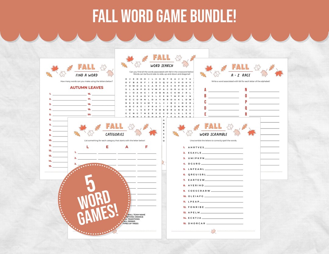 Fall Word Search, Fall Word Games for Adults, Fall Word Scramble ...