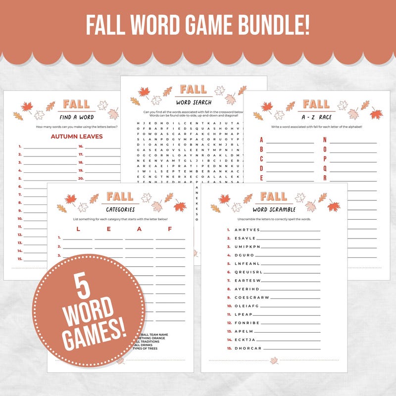 Autumn Word Search Printables - Etsy