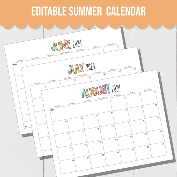 June July August 2024 Calendar - Etsy